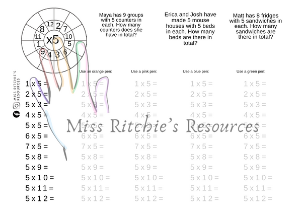 2,5, and 10s multiplication practice – Miss Ritchies Resources